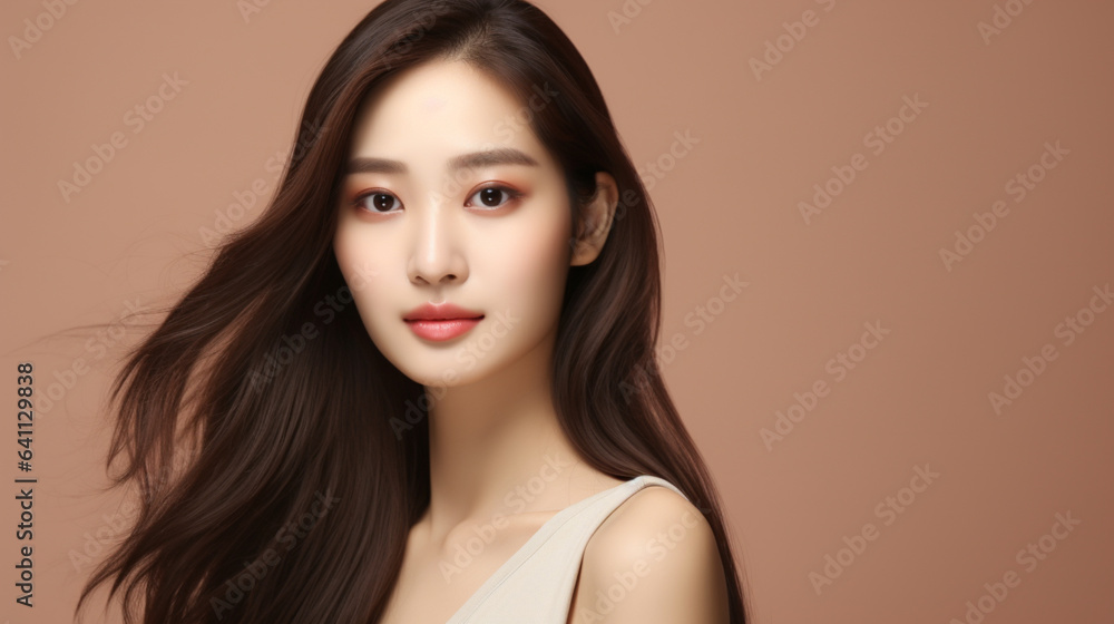 young asian beauty woman model long hair with korean makeup style face ...