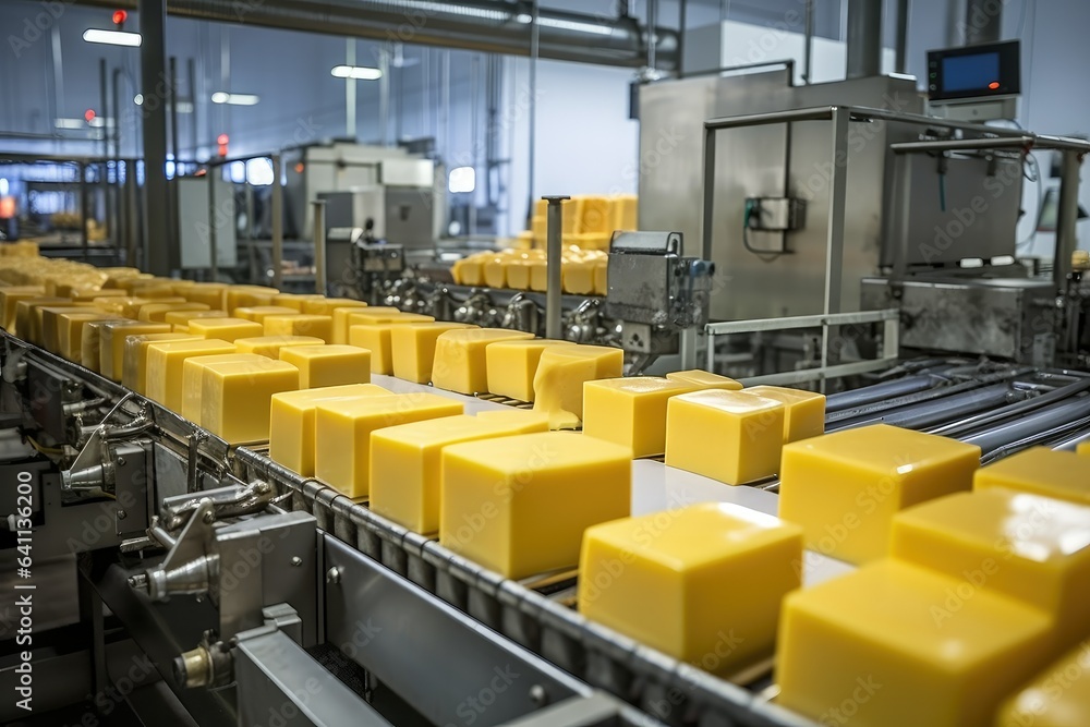 This photograph showcases the efficient Cheddar cheese production ...