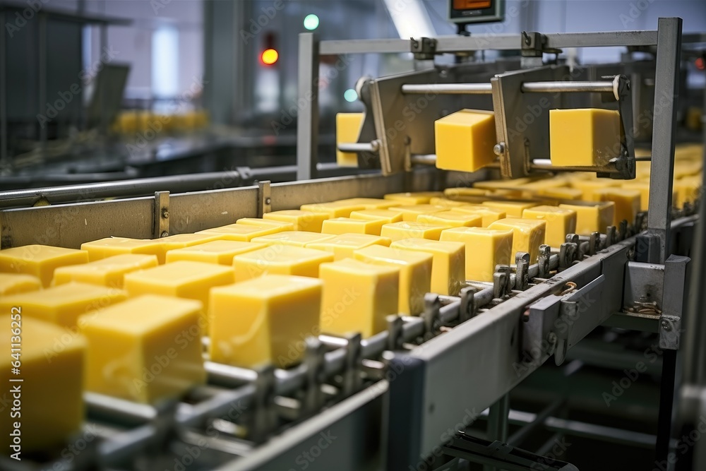 This photograph showcases the efficient Cheddar cheese production ...