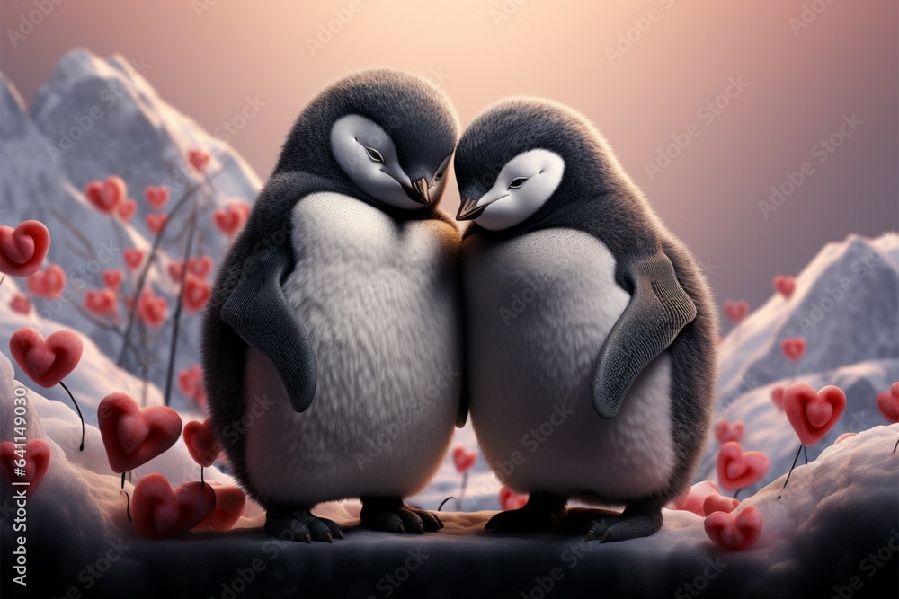 Cartoon Penguins Hugging