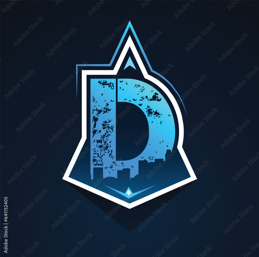 Vecteur Stock Letter D shaped gaming logo in blue gradient in a rocket ...