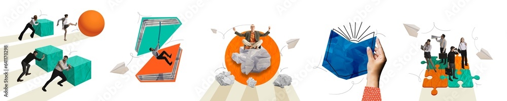 Foto de Motivated employee working on reaching success, overcoming ...