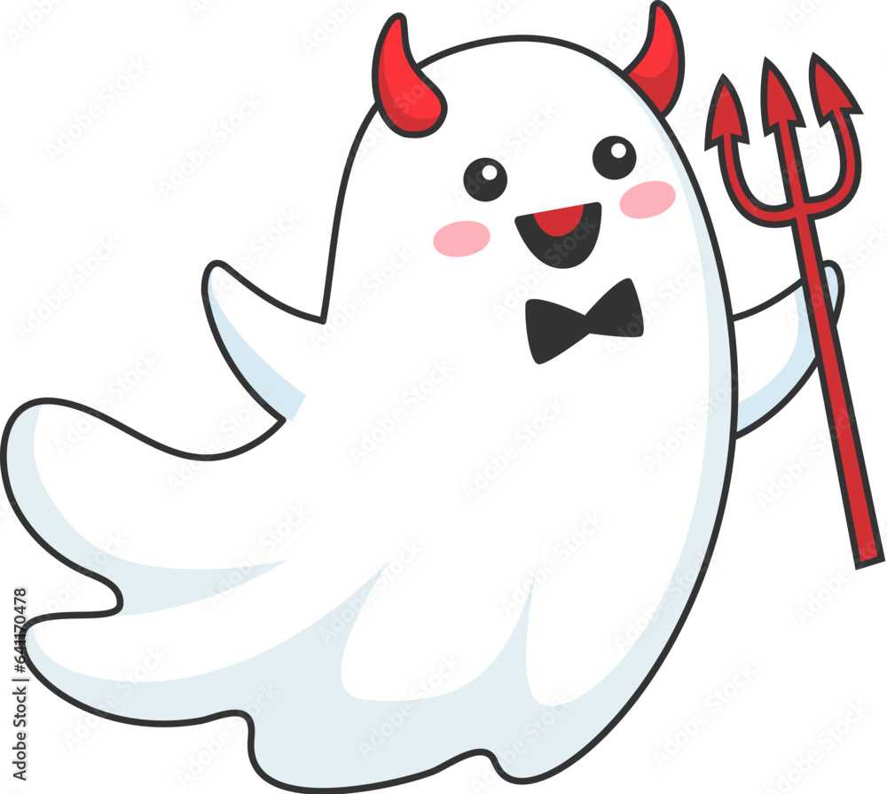 Cartoon Halloween kawaii ghost devil, horror holiday funny cute boo ...