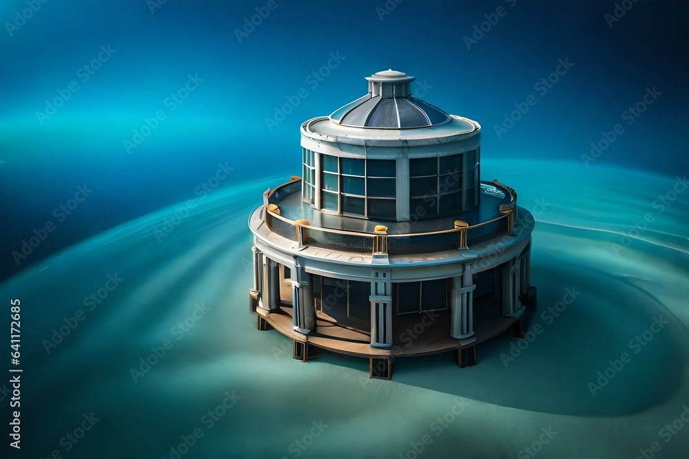 Underwater observatory with glass walls surrounded by a coral reef ...