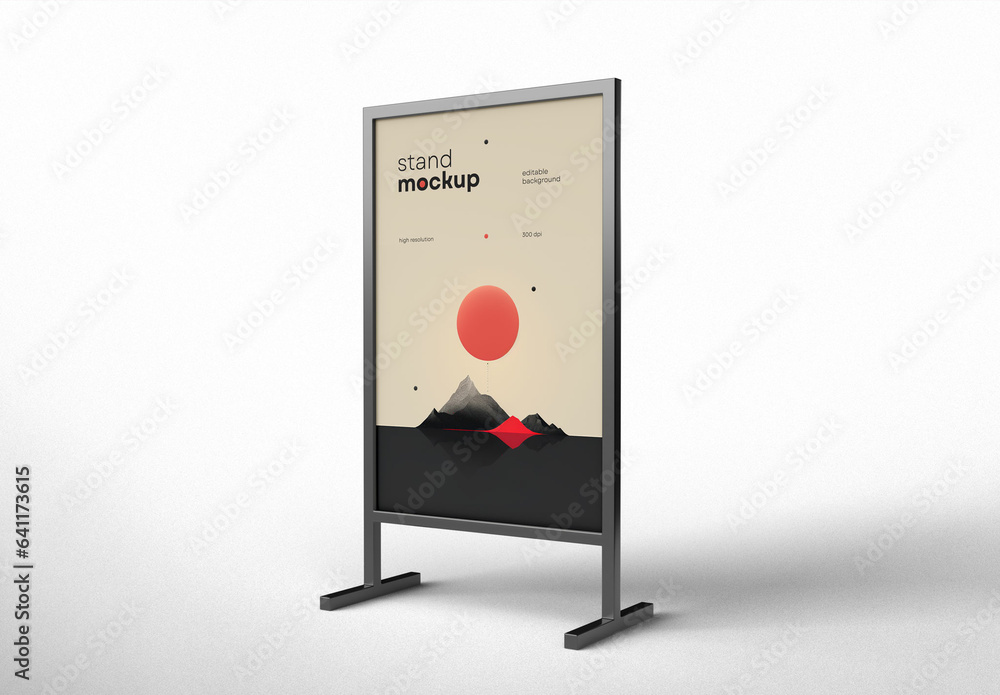 Single Stand Poster Mockup – Minimalist Frontal Sign with Abstract Red ...
