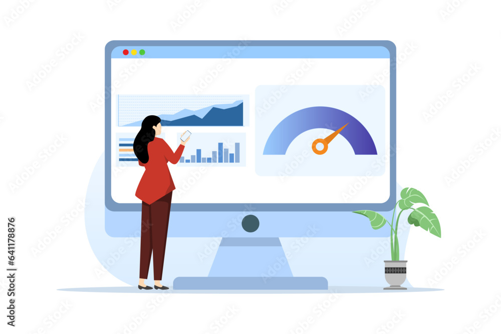 Online dashboard concept with speed indicator, internet performance ...