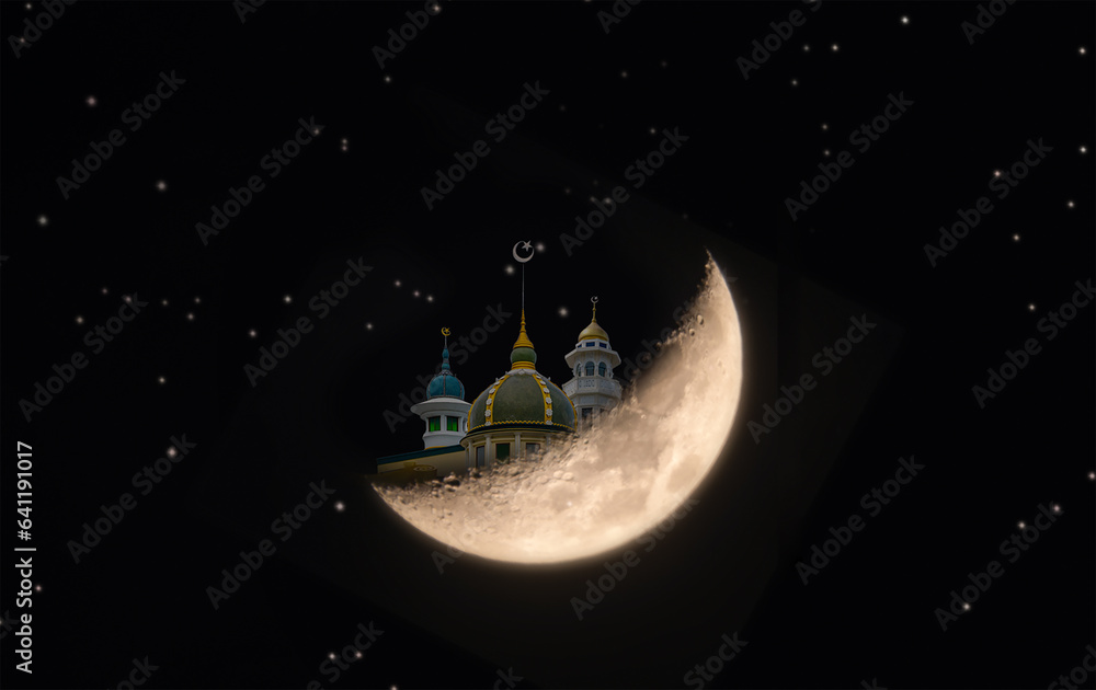 half moon and starry sky mosque dome mosque light of hope islamic ...