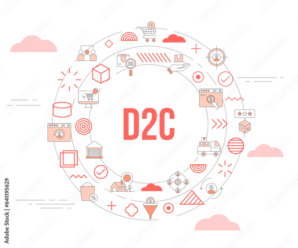 d2c direct to consumer concept with icon set template banner and circle ...