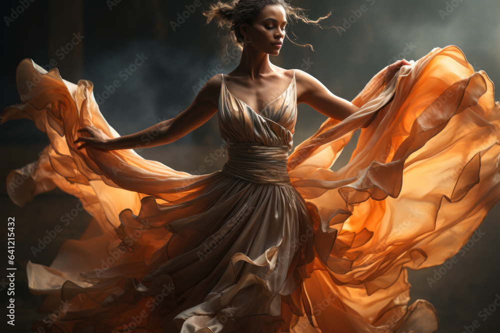 A dancer gracefully moves through a choreographed routine, embodying ...