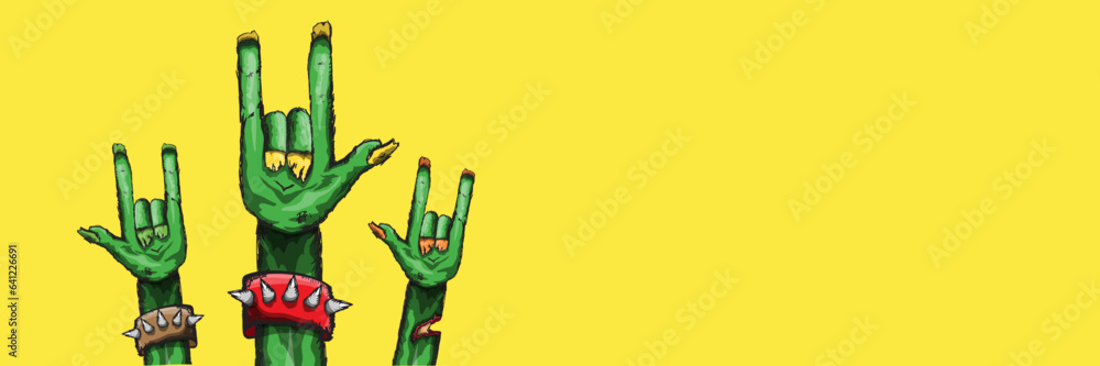 vector green cartoon Zombie rock n roll hand isolated on horizontal ...