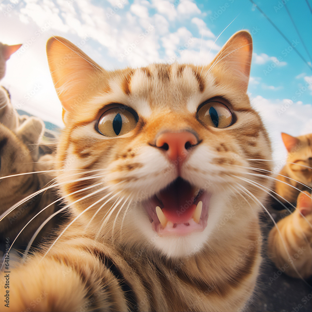 wefie cats with smile and happy face, cute fluffy, hyper realistic ...