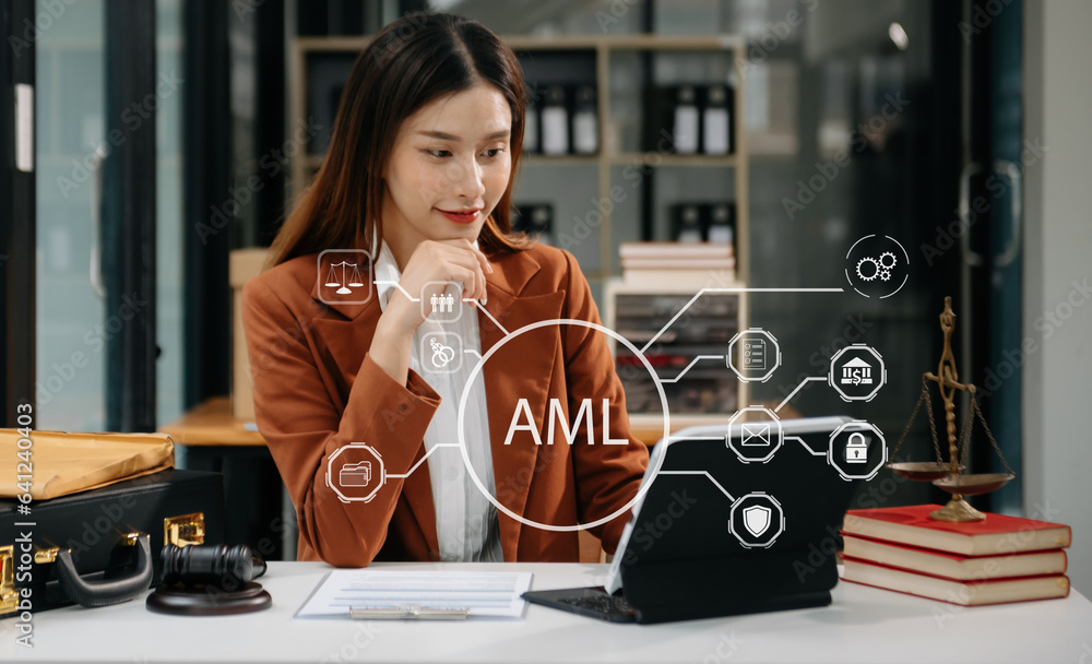 AML Anti Money Laundering Financial Bank Business Concept. judge in a ...