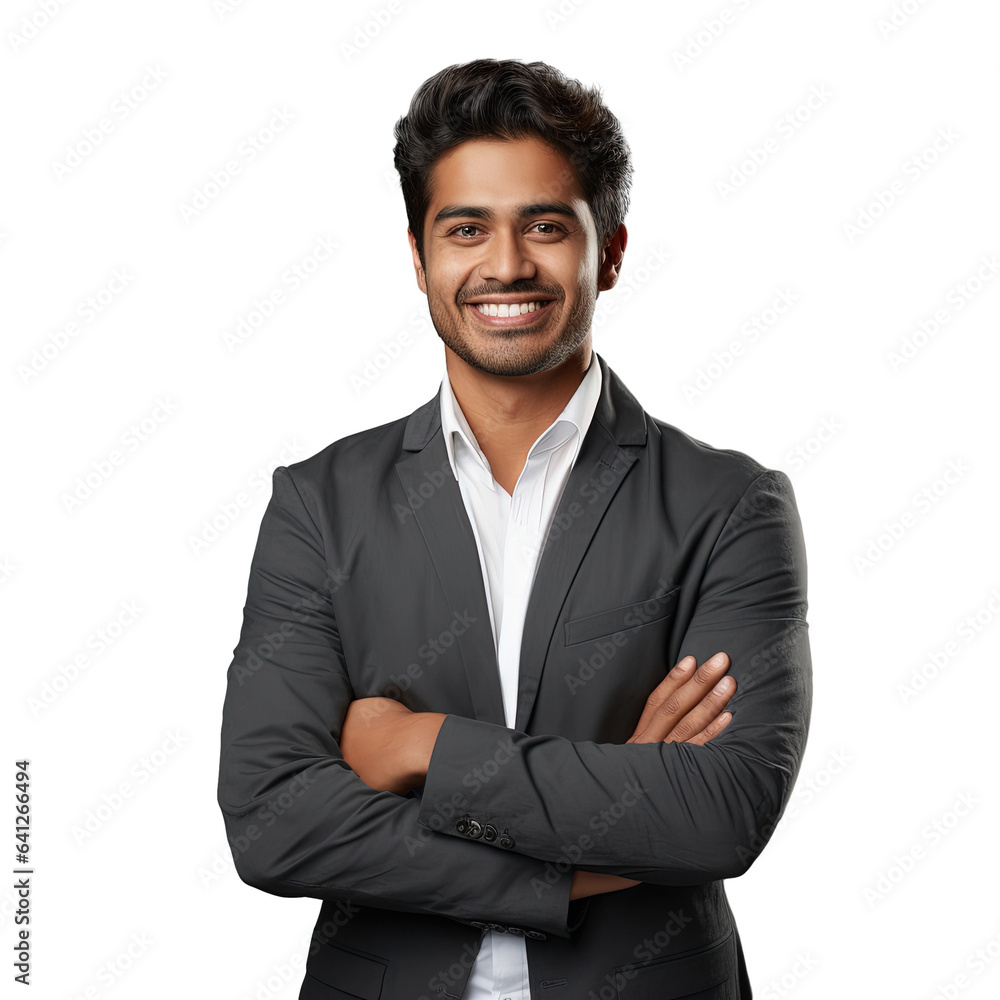 Smiling Indian businessman in casual attire standing with folded hands ...