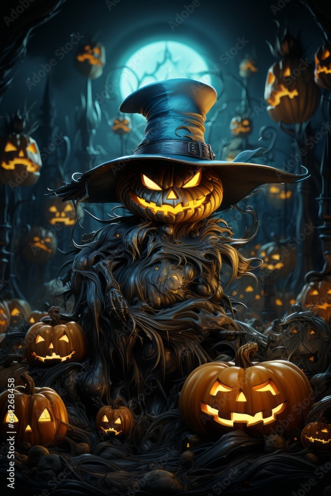 Animated Halloween Scene. Dark Sky-blue and Light Purple Palette. Stock ...