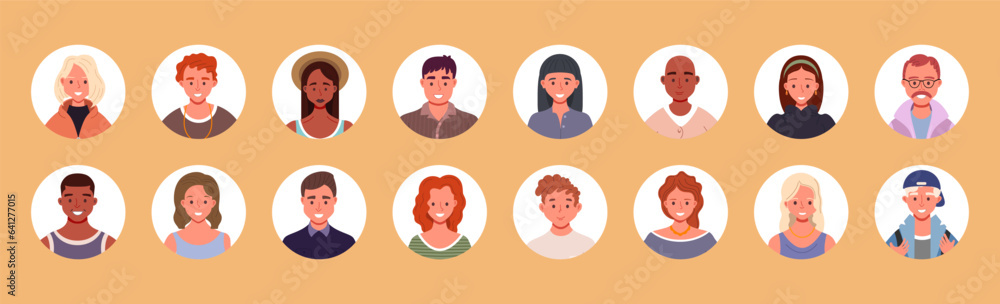 Bundle set of people avatars. User portraits in circles. Male and ...