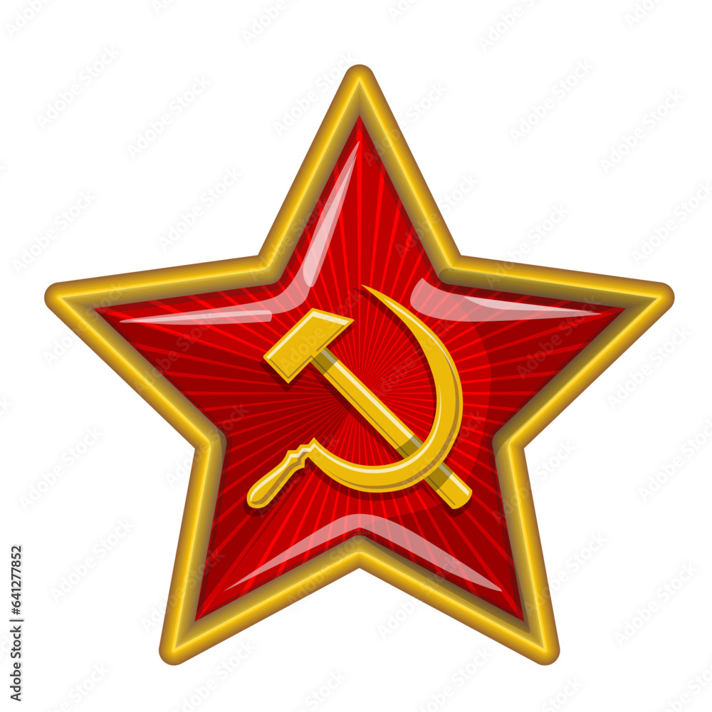 Soviet red star with sickle and hammer. Star of soldiers Victory ...