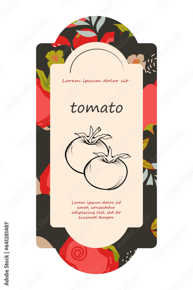 Tomato food label or banner, card design for canned food, sauces and ...