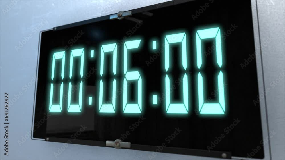 High quality CGI render of a digital countdown timer on a wall-mounted ...