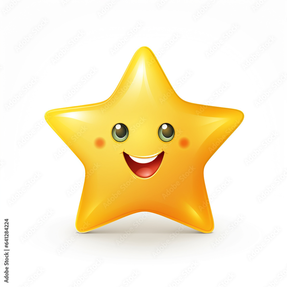 gelber goldener fröhlicher lachender Stern mit Gesicht (Augen und Mund ...