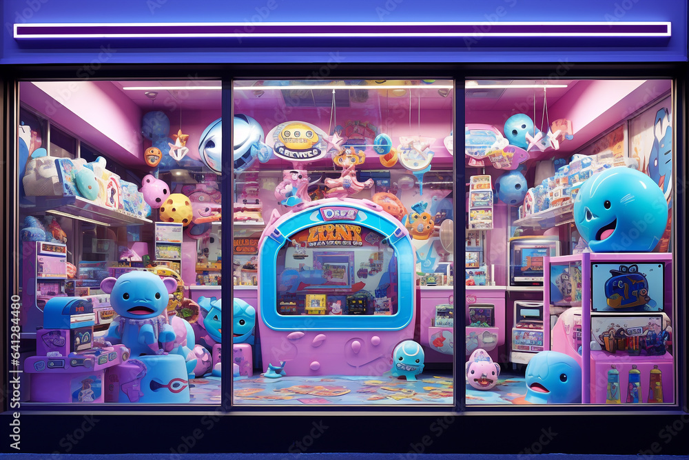 Generative ai illustration of store window of toy shop with animal ...