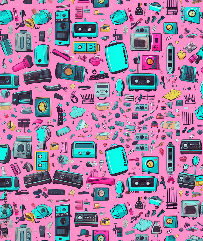 Generative ai seamless retro abstract shapes background 80s 90s vibes ...