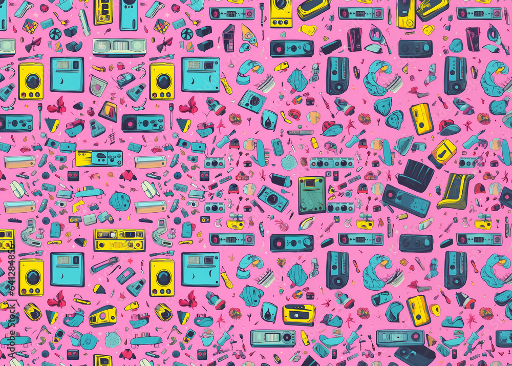 Generative ai seamless retro abstract shapes background 80s 90s vibes ...