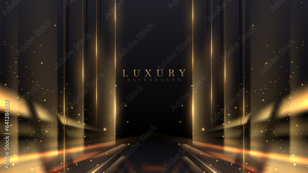 Luxury black stage background with gold light effects decorations and ...