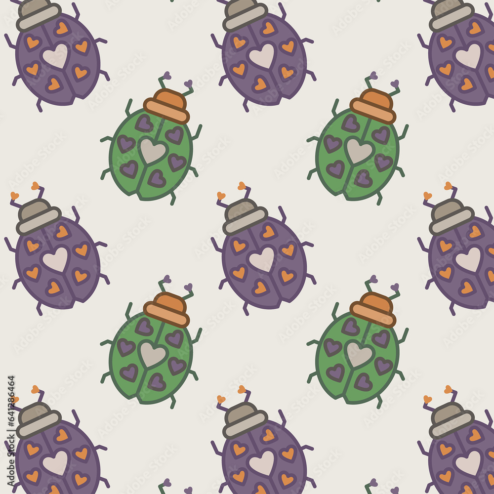 Digital png illustration of green and purple ladybirds with hearts on ...