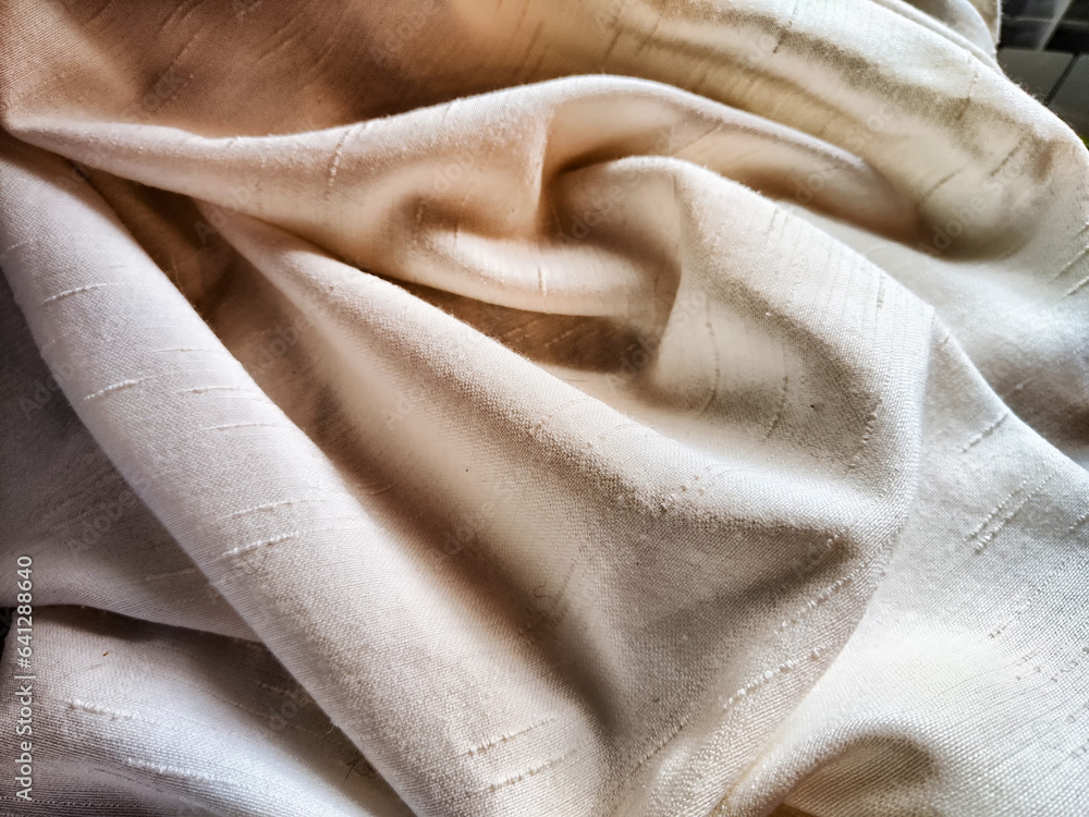 linen crumpled crumpled speckled fabric background. Jute, abstract ...