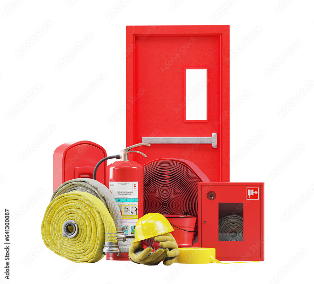 Fire-fighter elements set collection, including boots, door ,mask ...