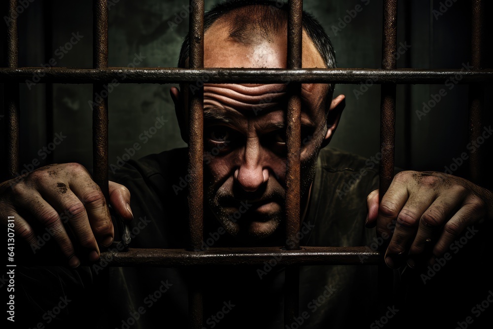 Gloomy Image of Man Locked Up Concept for Prison Security, Captive ...