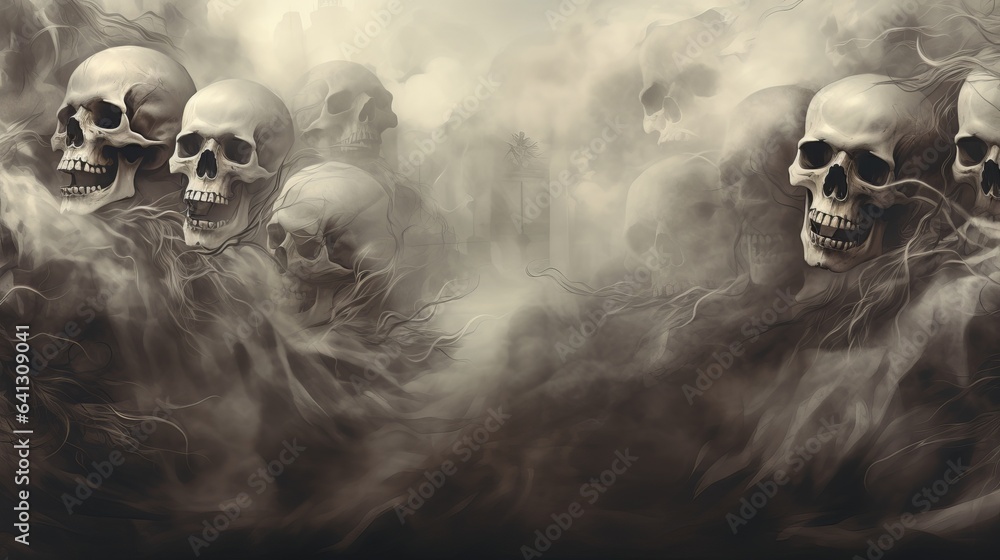 Banner with skeletal remains. An illustration of a spooky scene ...