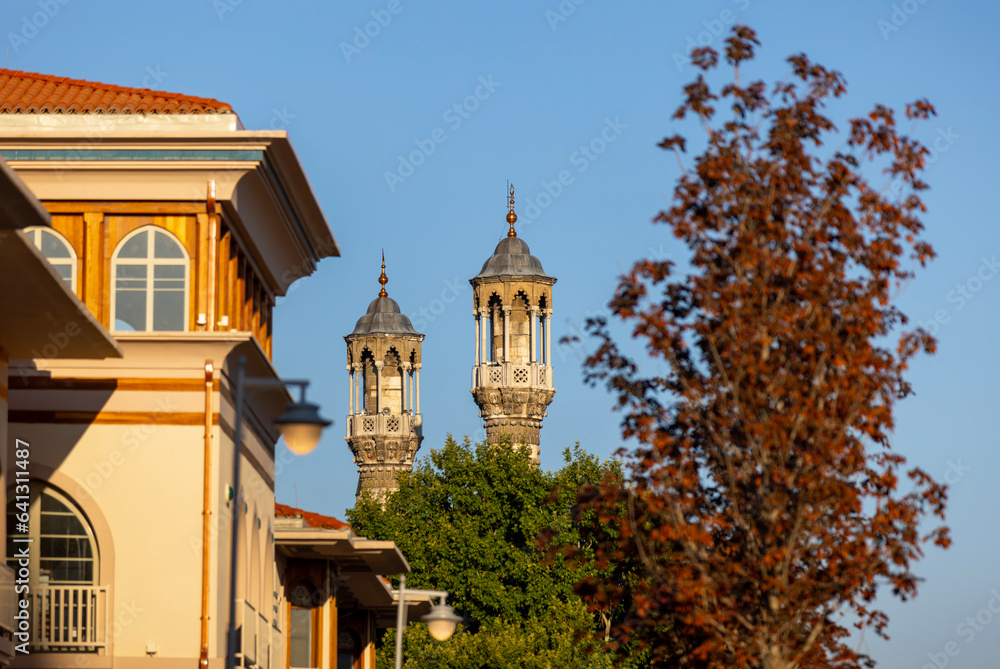Aziziye Mosque view in Konya. The architectural style is a mixture of ...