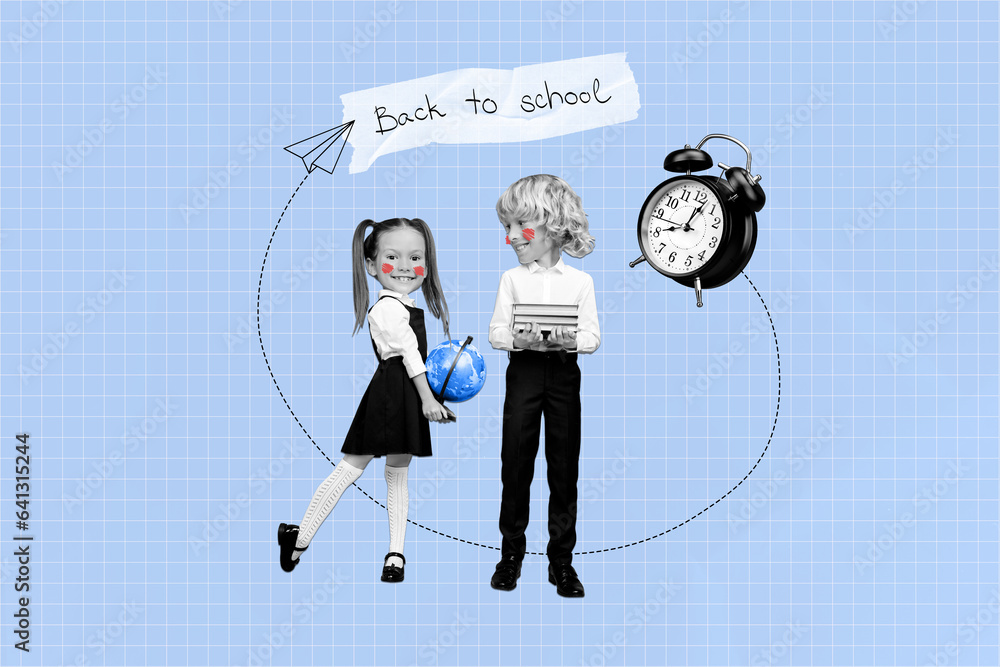 Two small classmates collage friends preparing back school together ...