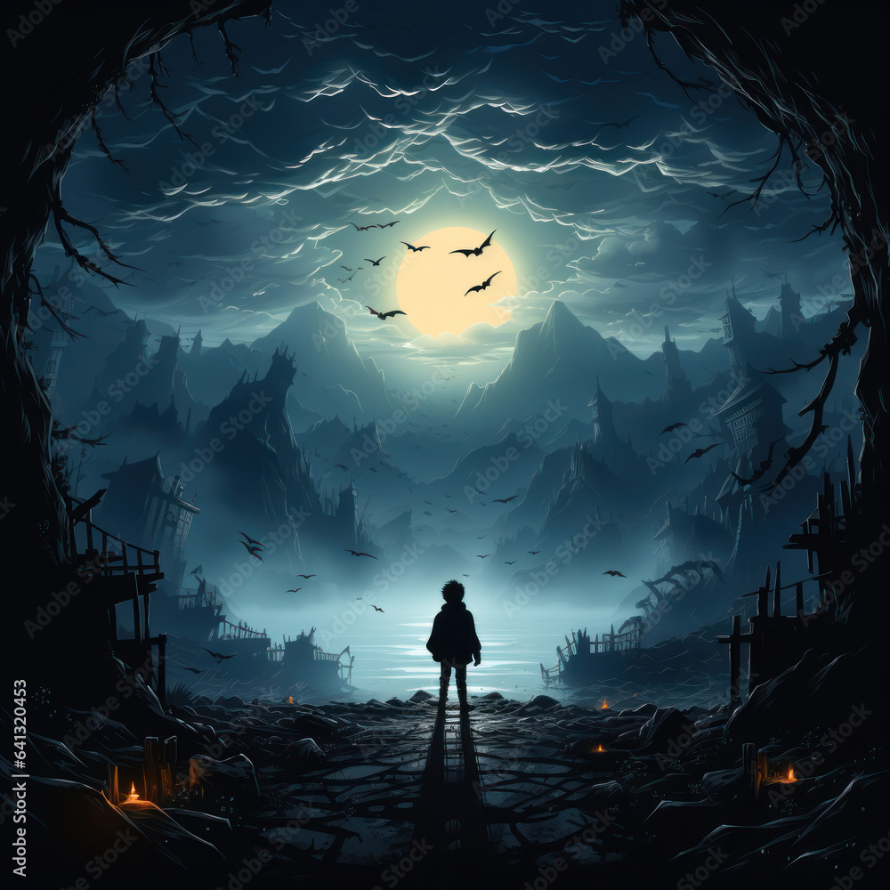 Cartoon silhouette shadow boy cave exploring Stock Photo | Adobe Stock