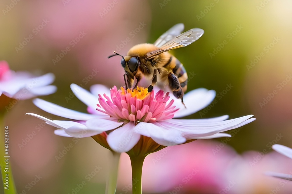 bee on a flower, Blossoms, Honey bee, Pollination image. Describe the ...