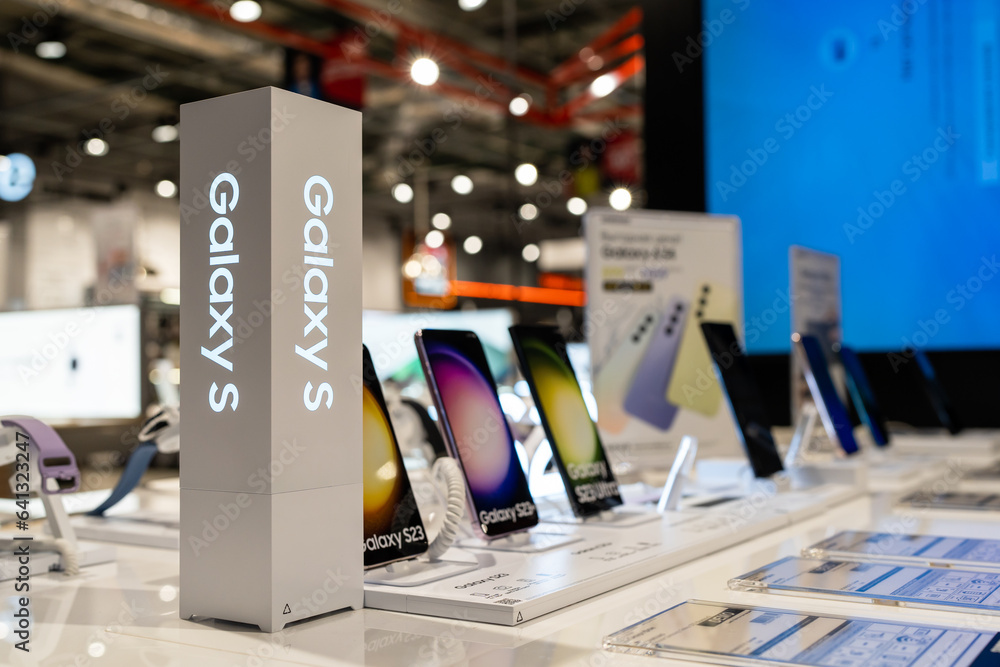 New Samsung Galaxy mobile smartphones is shown on retail display inside ...