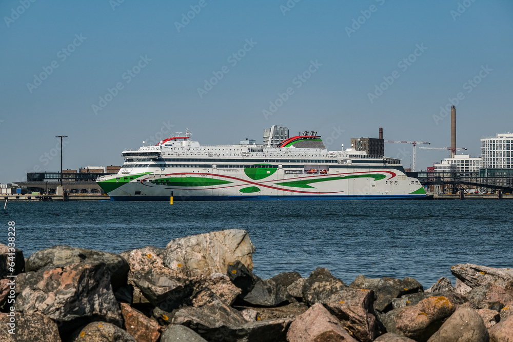 Passenger freighter roll on roll off ro-ro pax ferries in port of ...