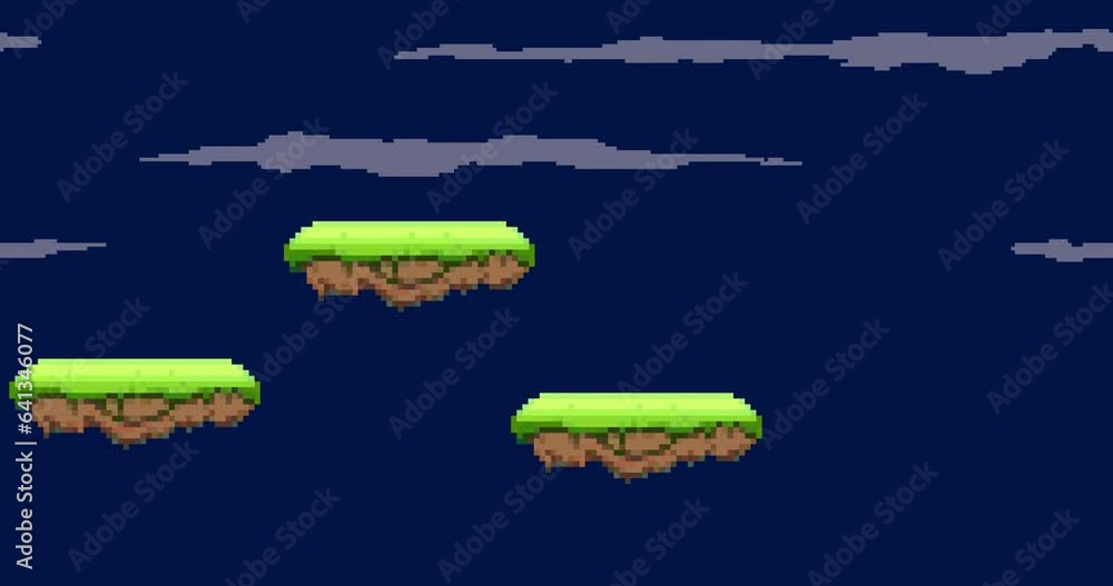 Animation of old style pixel game. Pixel art game background. Ground ...