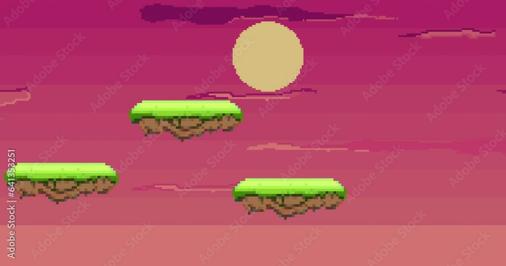Animation of old style pixel game. Pixel art game background. Ground ...