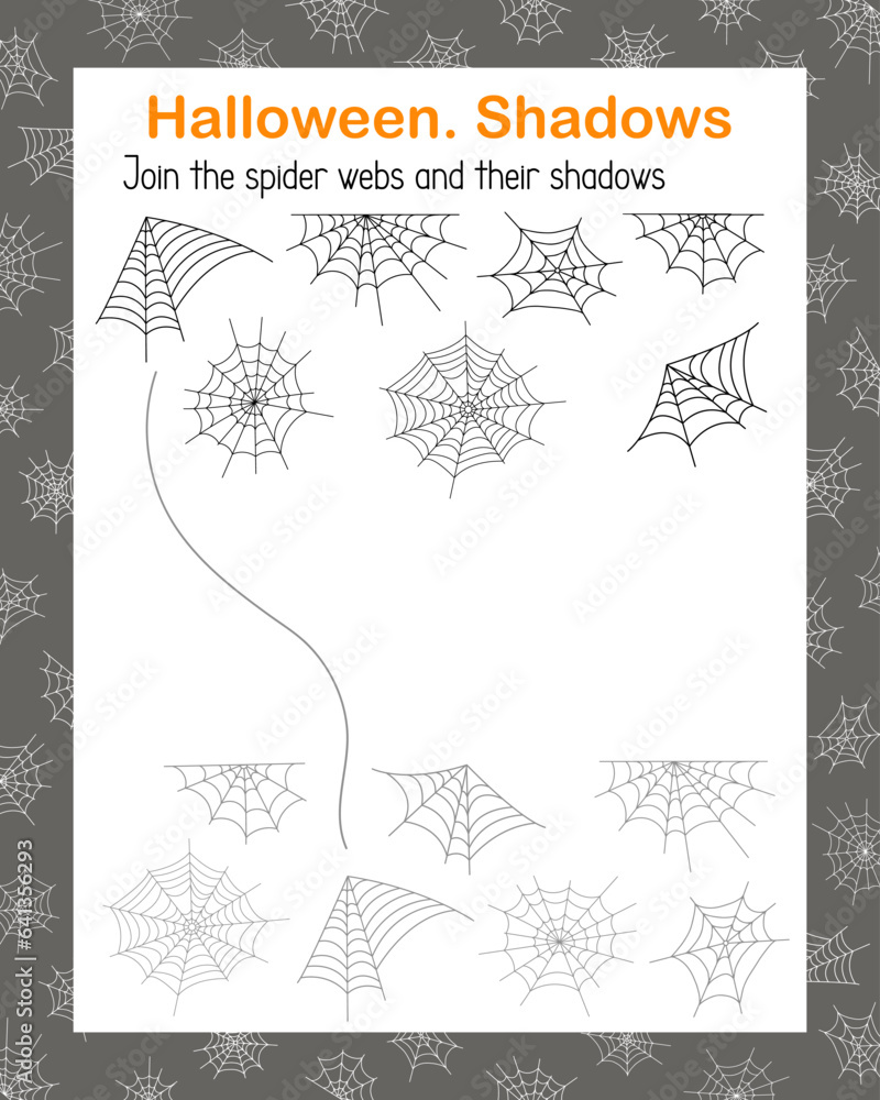Spider webs shadow matching game, Halloween holiday kids leisure ...