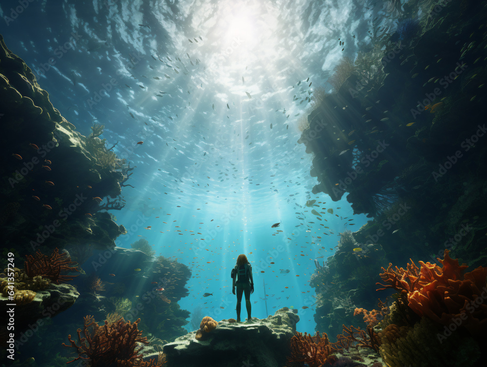 diver submerged in crystal-clear waters, unveiling the mesmerizing ...