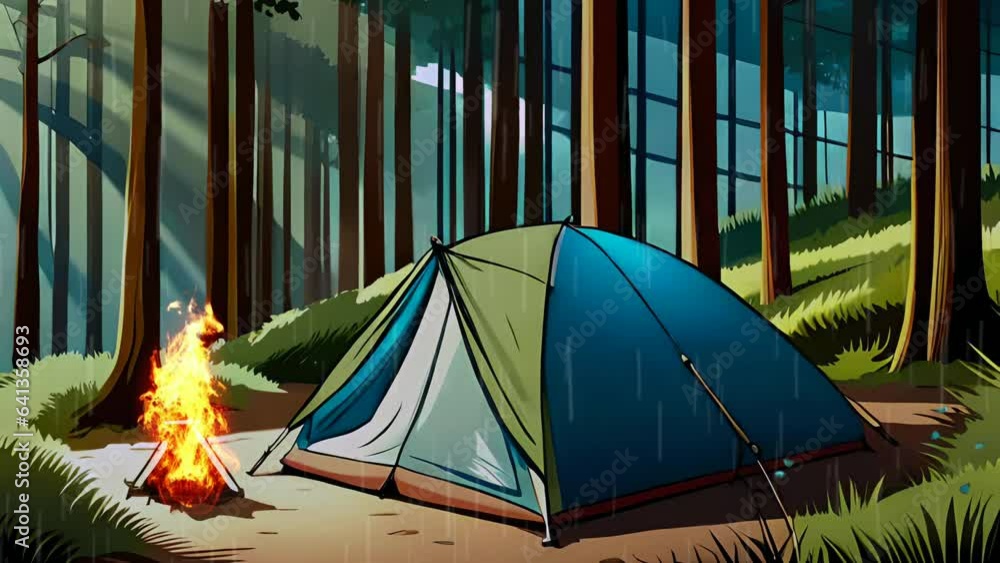 tent in the forest video animation, Seamless Animation Video Background ...