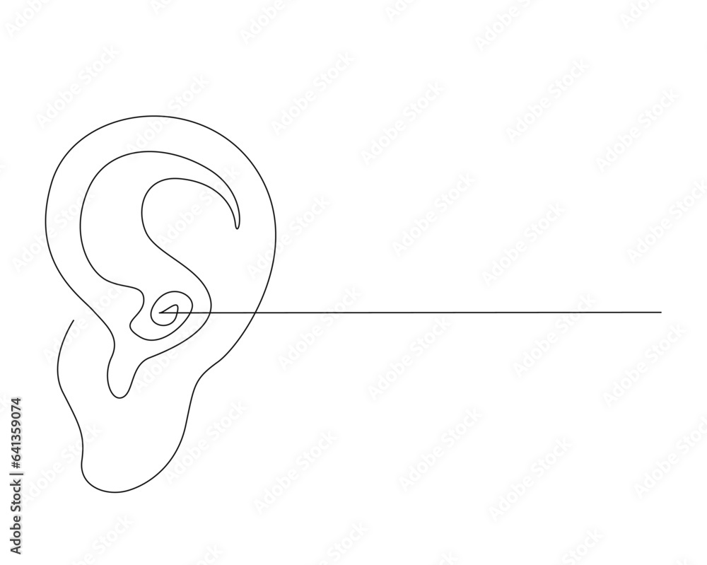 Human ear outline. Continuous one line drawing of human ear anatomy ...