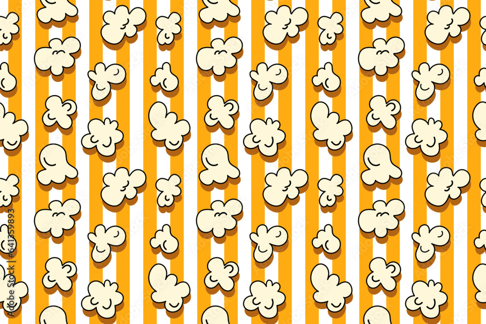 Popcorn seamless pattern on yellow and white color striped background ...