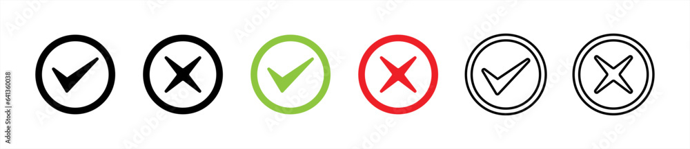 Green check mark icon set in line style. Red cross, Modern tick, Circle ...