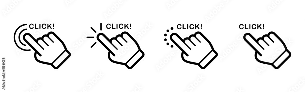 Click here icon set in line style. Hand click, Hand clicking, finger ...