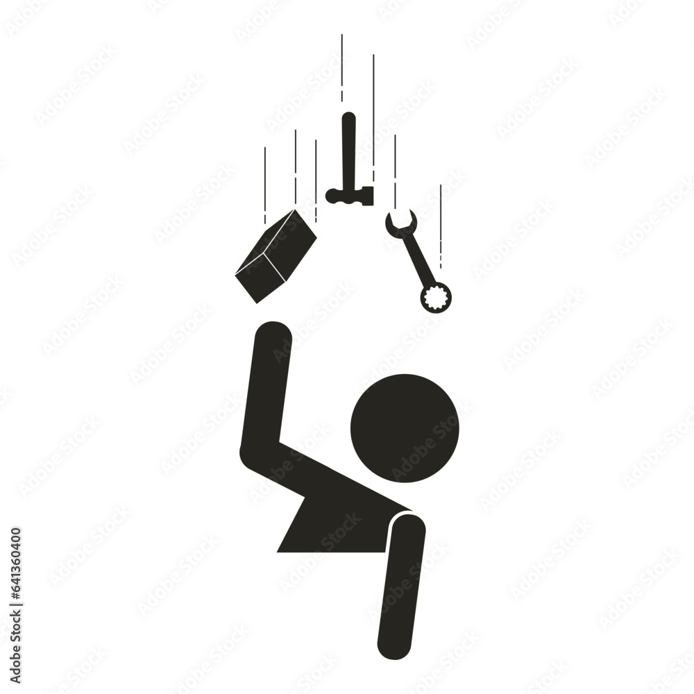 Isolated illustration of black pictogram safety sign hammer, wrench ...