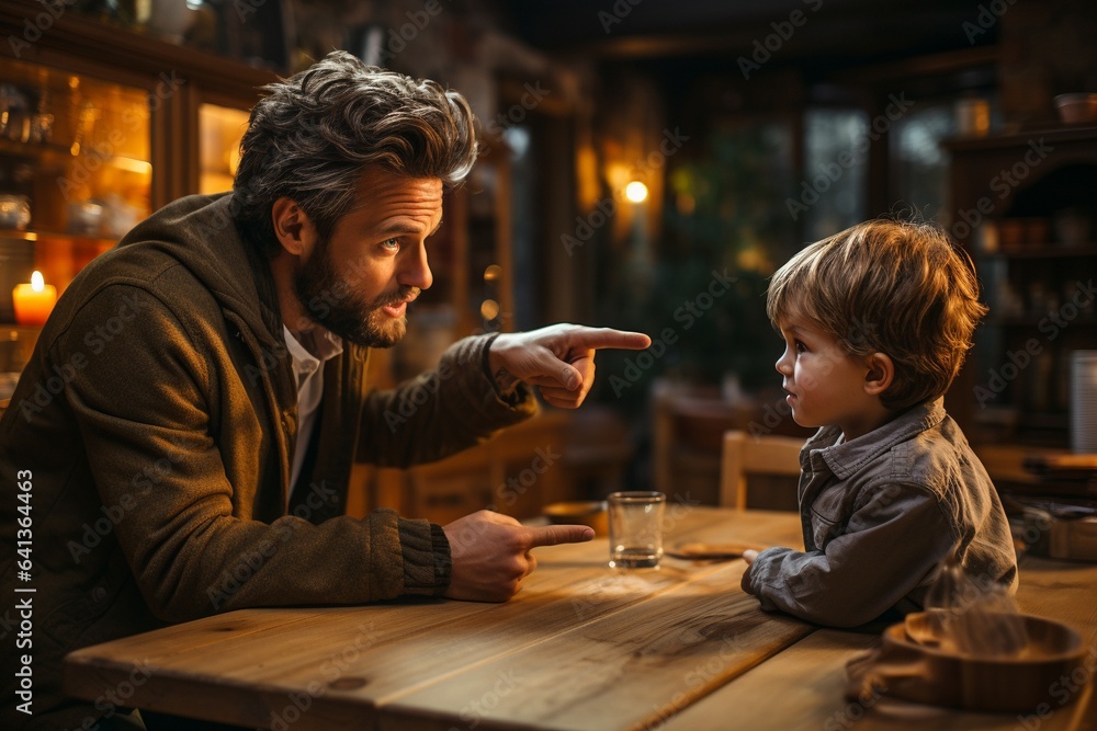Foto de angry father yelling at his heartbroken preschooler son for ...