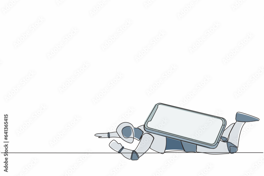Single one line drawing stressed robot under heavy smartphone burden ...